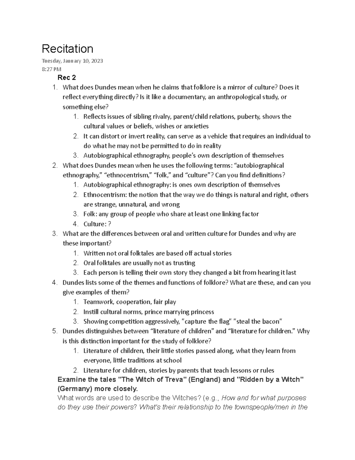 Recitations Midterm - Recitation Tuesday, January 10, 2023 8:27 PM Rec ...