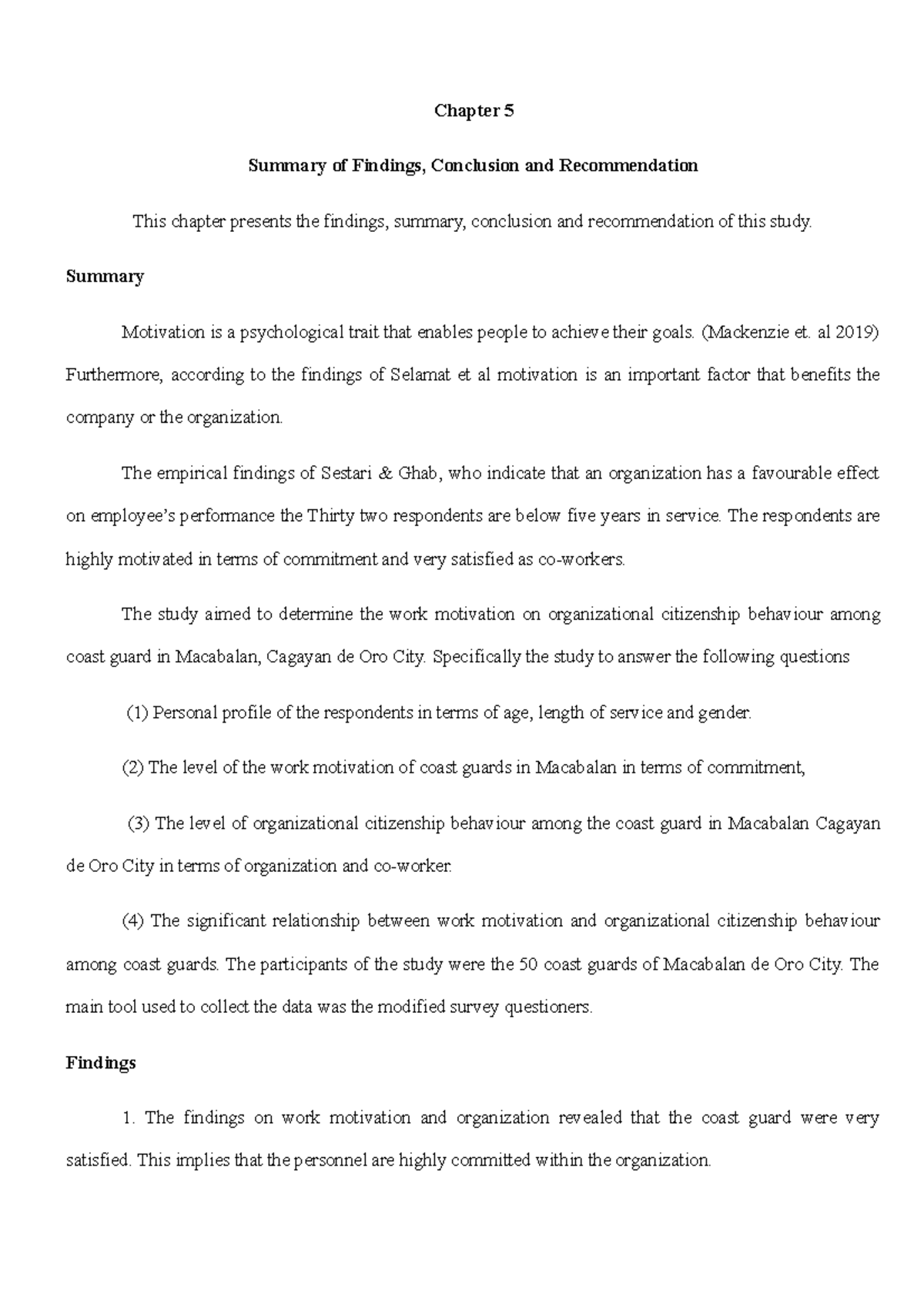 Chapter-5-only - Lectures - Chapter 5 Summary of Findings, Conclusion ...