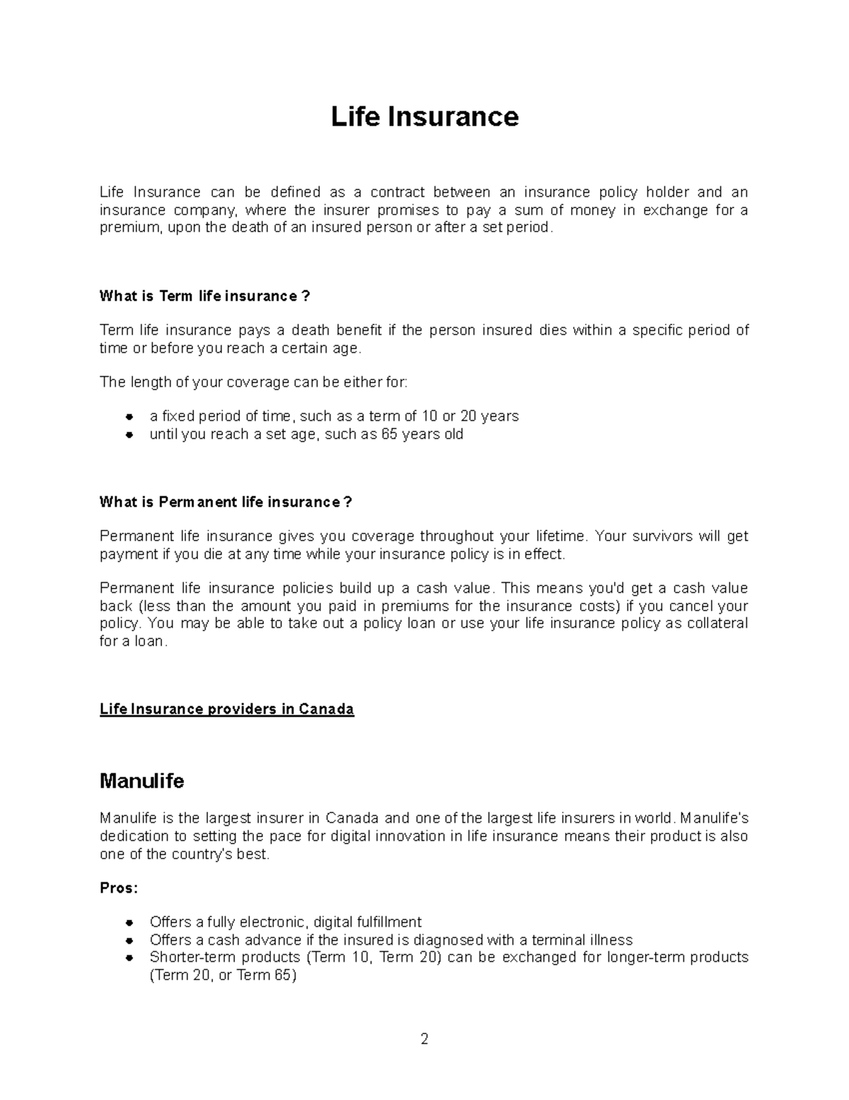 2 - fintech - Life Insurance Life Insurance can be defined as a ...