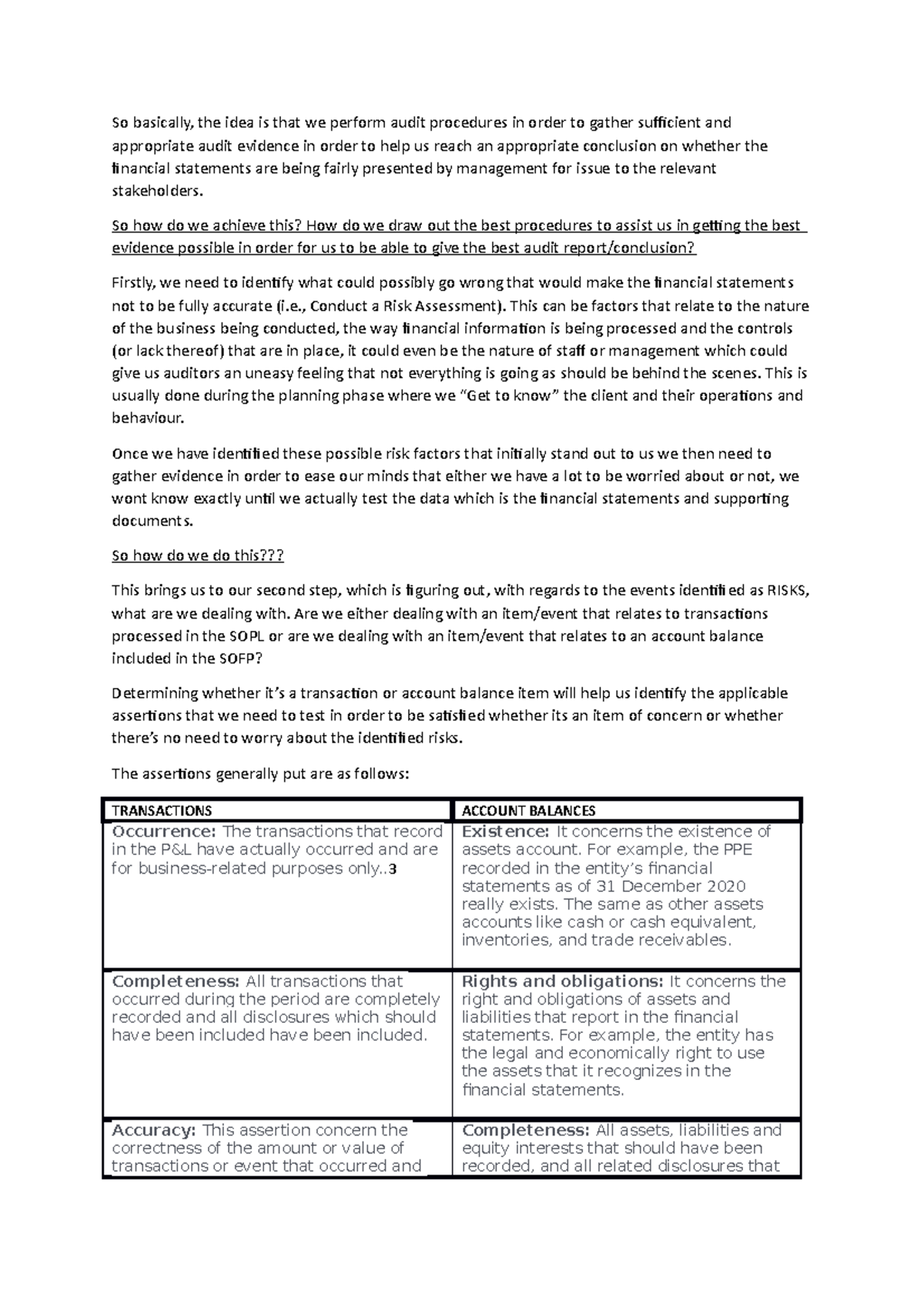 Auditing concept summary - So basically, the idea is that we perform audit procedures in order ...