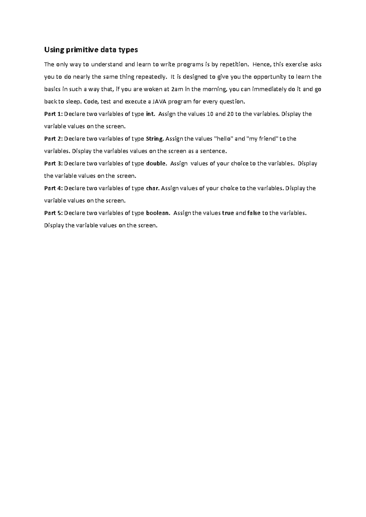 Exercise 1- ADF DATA AND Variables - Using primitive data types The only way to understand and ...