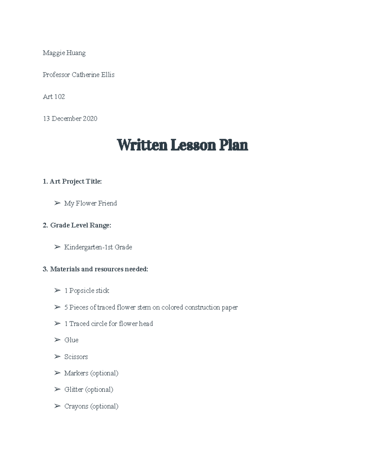 Art 102 Lesson Plan - Maggie Huang Professor Catherine Ellis Art 102 13 ...