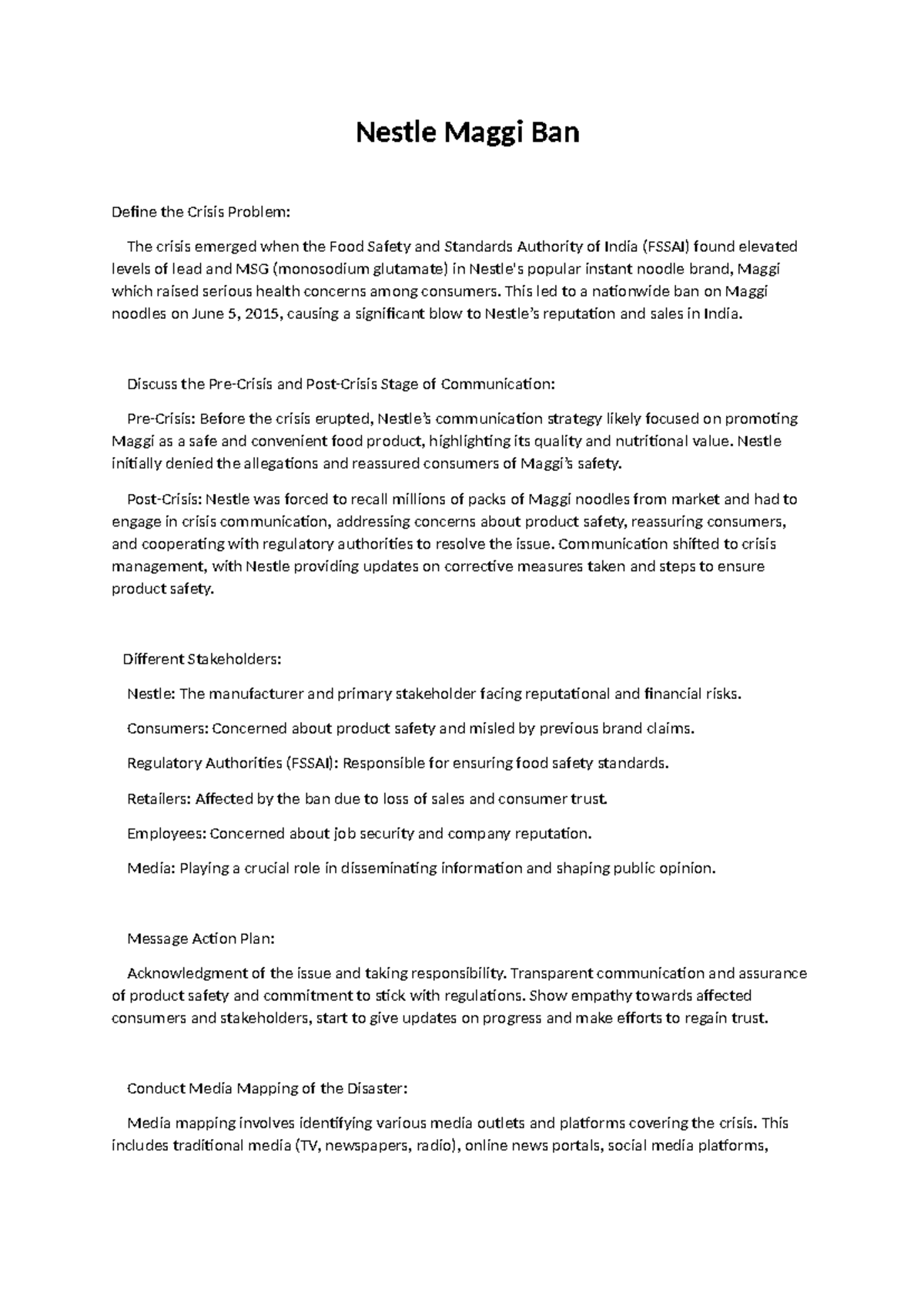Maggi CASE Study - Nestle Maggi Ban Define the Crisis Problem: The ...