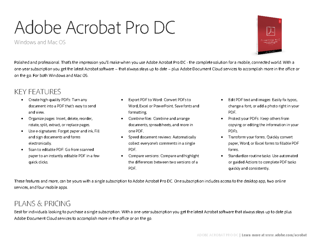 Adobe Acrobat Pro DC - note - ADOBE ACROBAT PRO DC | Learn more at ...