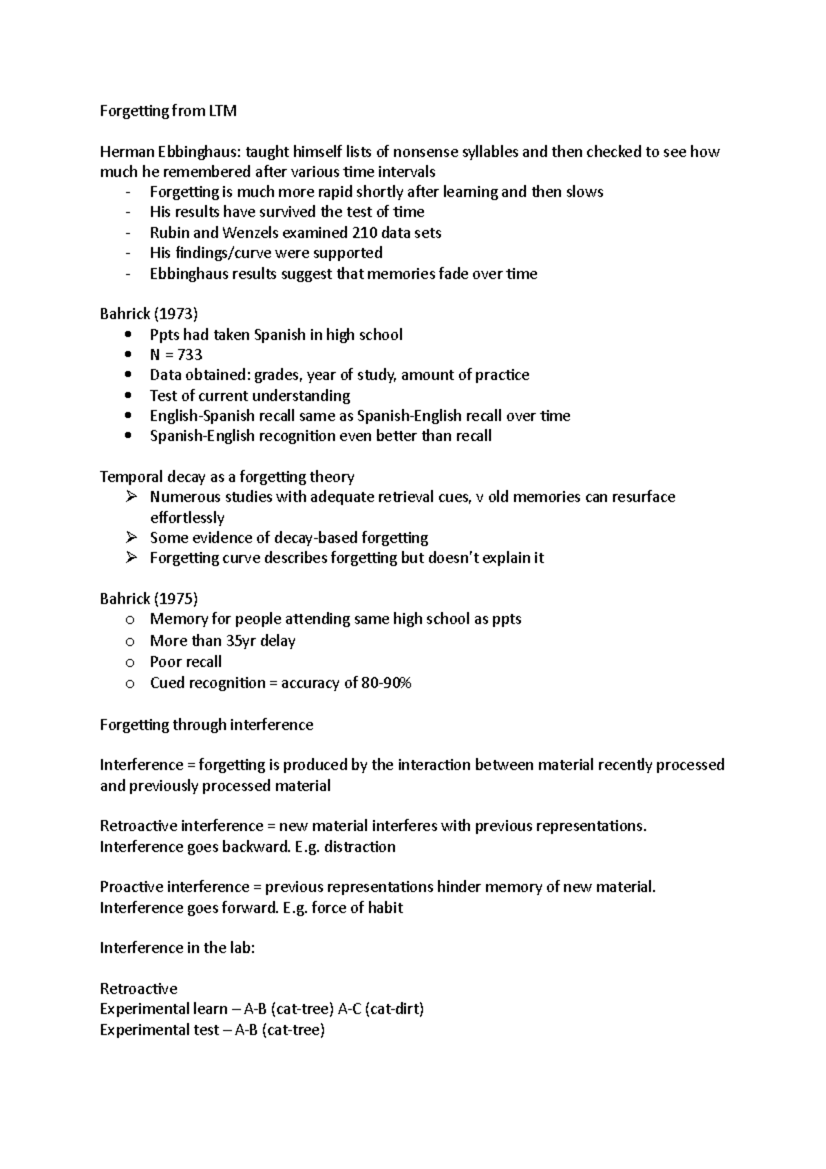 Forgetting from LTM - Lecture notes 11111 - Forgeing from LTM Herman ...