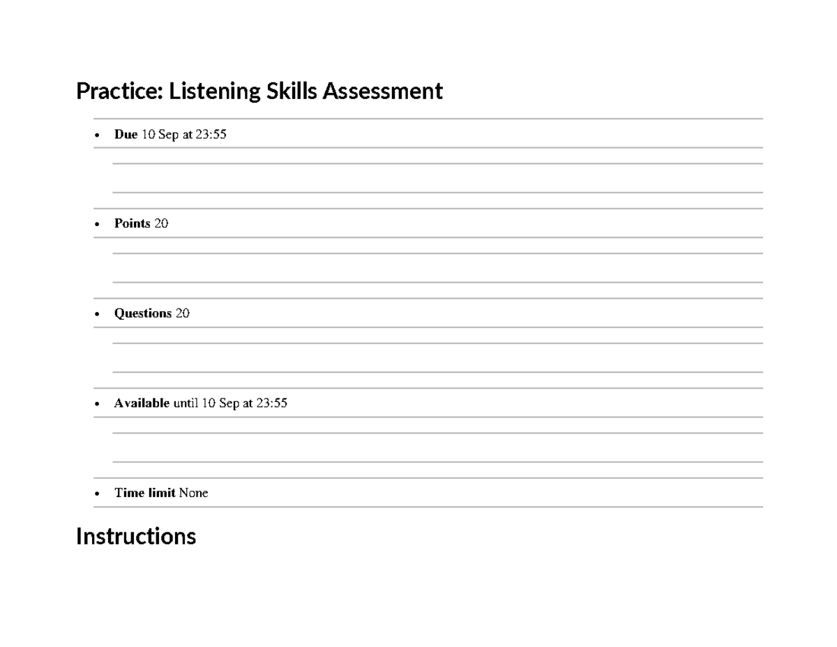 SDE101 - 2023 - 20/20 - Listening Skills Assessment - Practice ...