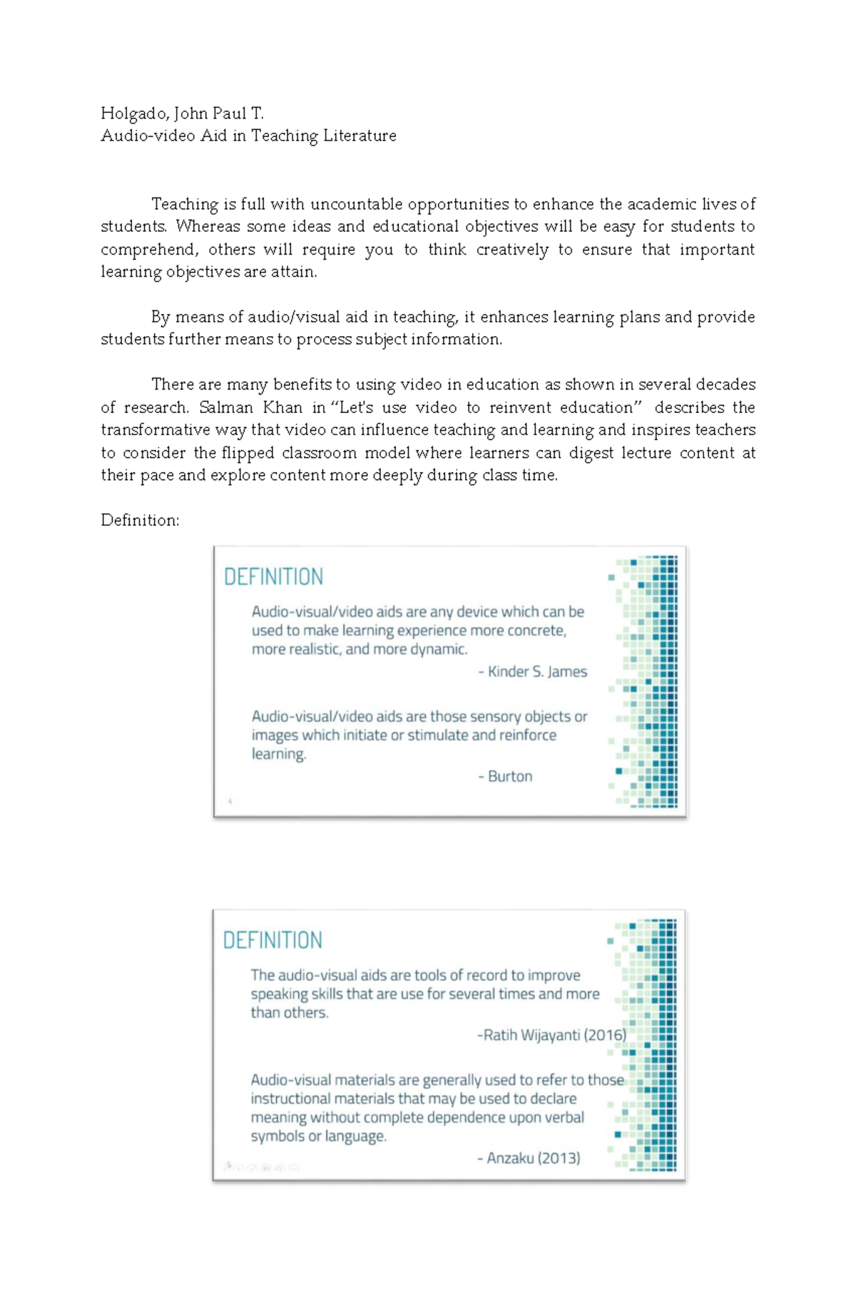 Holgado, Audio Video Aid - Holgado, John Paul T. Audio-video Aid in ...