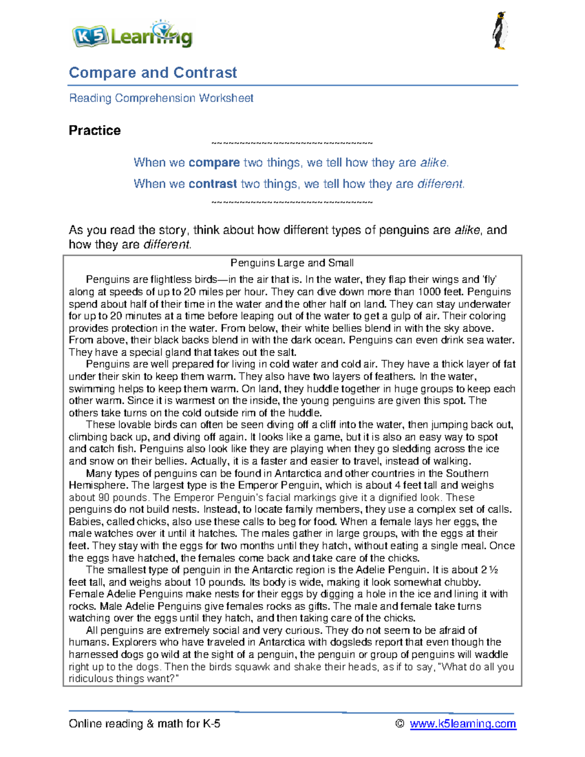 Grade 5 compare contrast d - Aa012 - Studocu