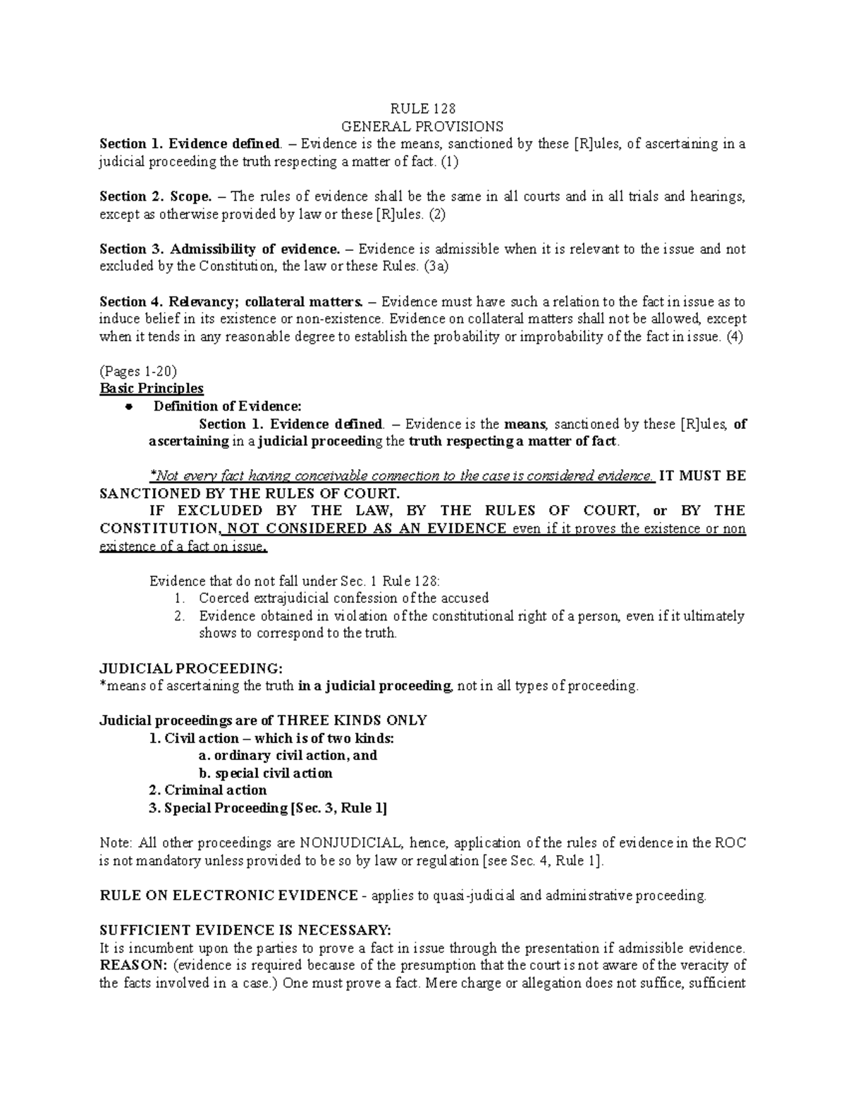 1. evidence w1 - discussion - RULE 128 GENERAL PROVISIONS Section 1 ...