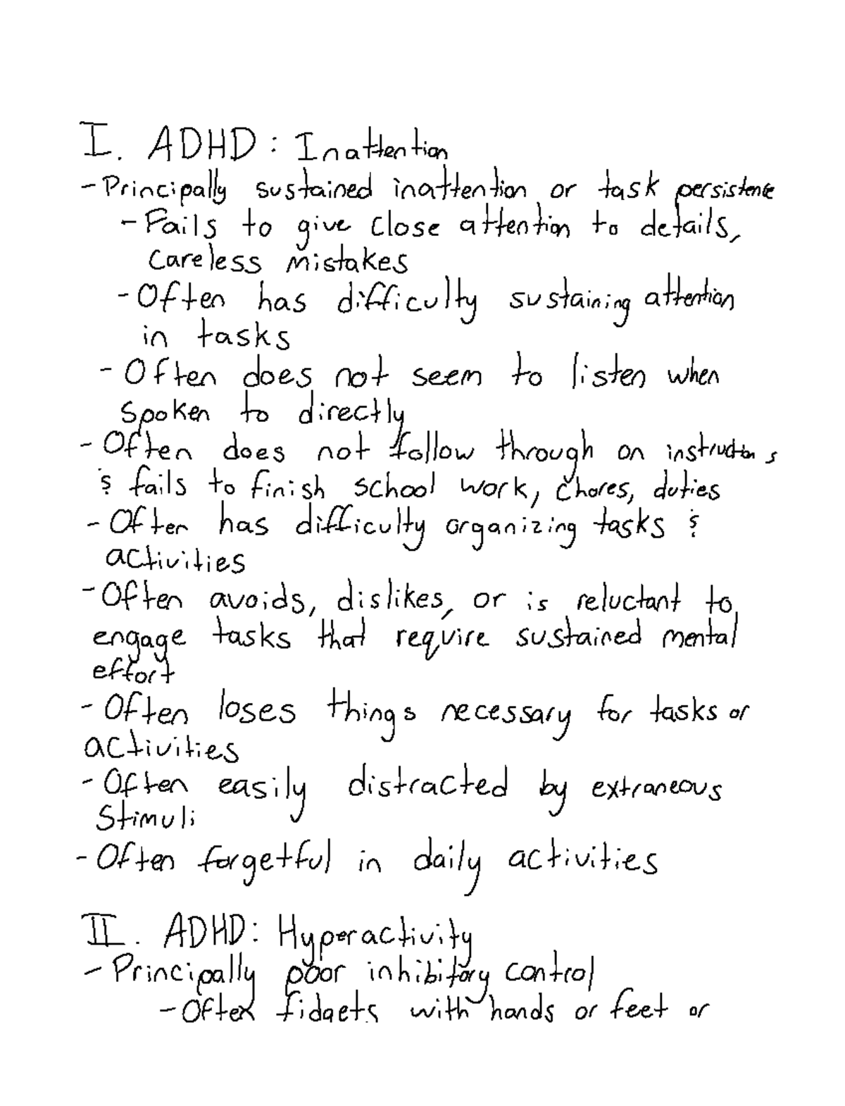 ADHD - Course taken with Dr. Lee. - I ADHD Inattention Principally ...