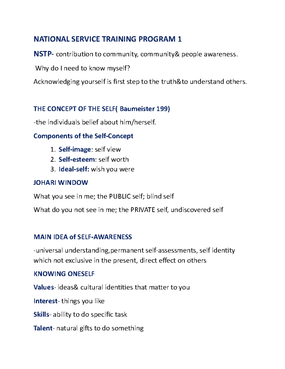 National Service Training Program 1 Reviewer - Senior High school ...