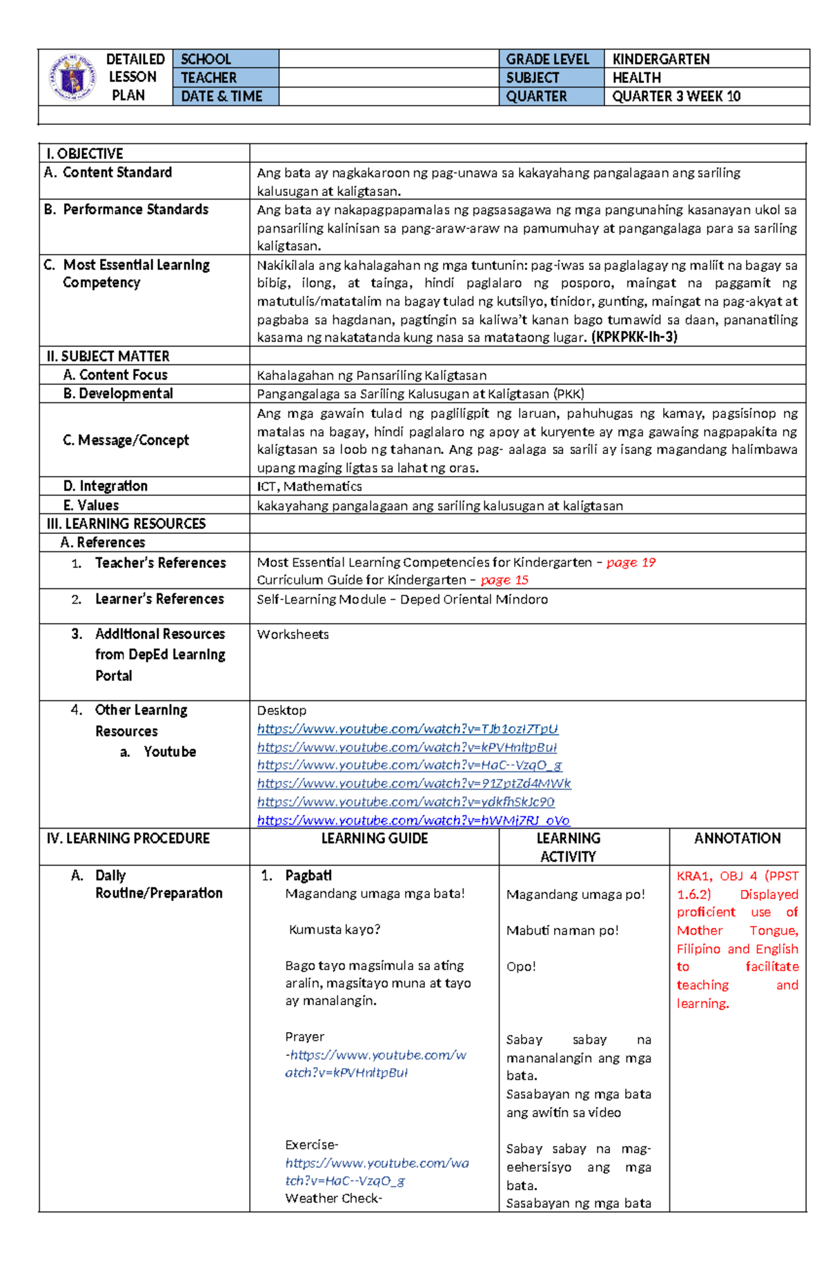 Cot dlp quarter 3 week 10 - DETAILED LESSON PLAN SCHOOL GRADE LEVEL ...
