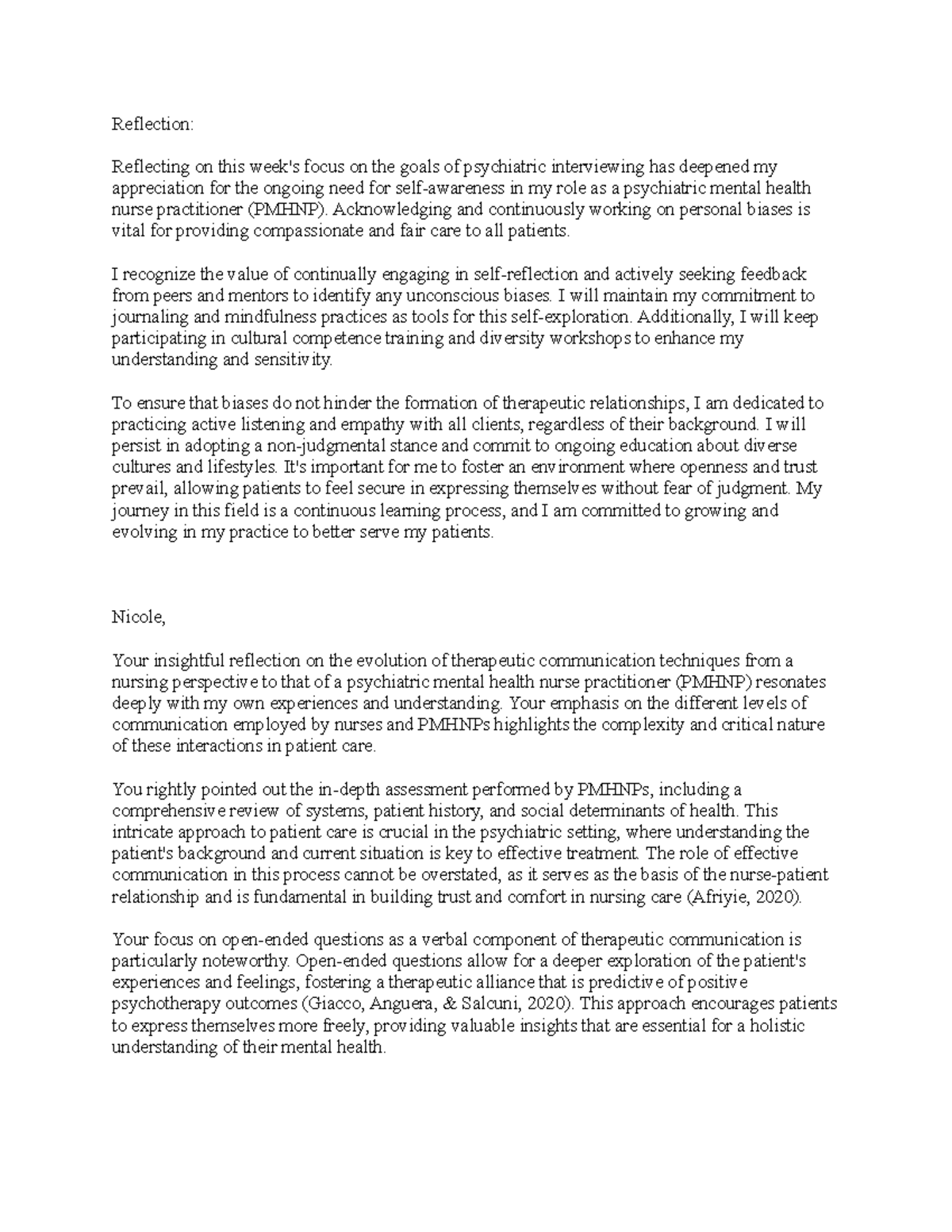 548 WK 3 Discussion Post - Reflection: Reflecting on this week's focus ...