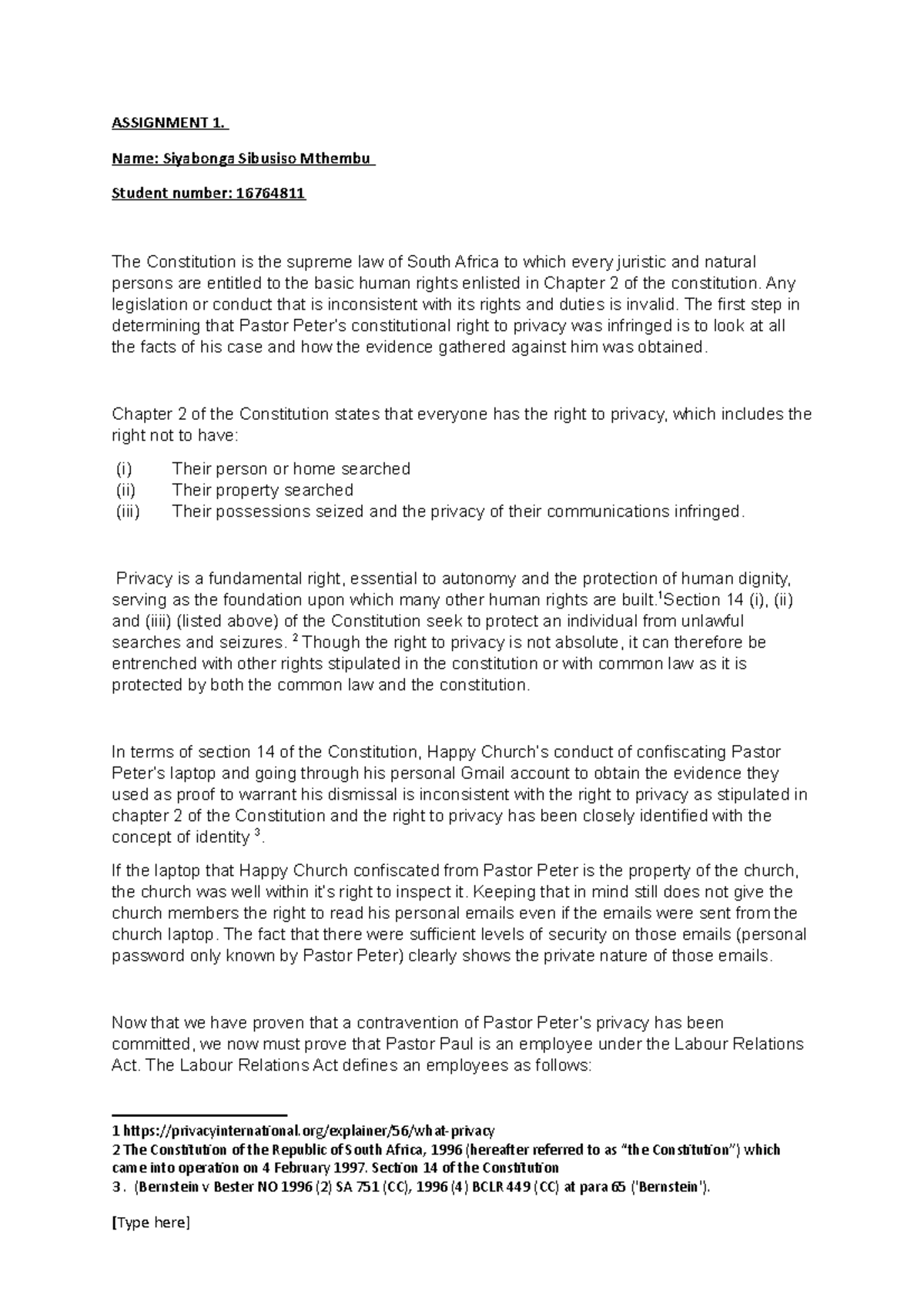 16764811 Assignment 1 for APL4802 - ASSIGNMENT 1. Name: Siyabonga ...