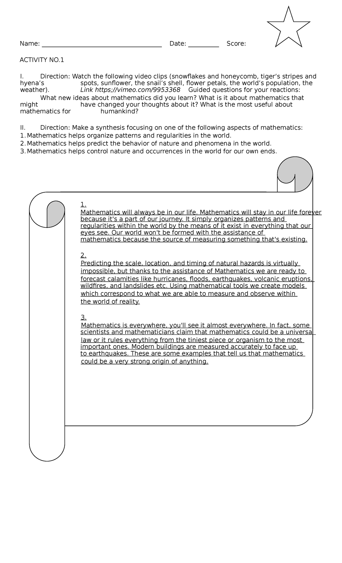 1 Activity - Lecture notes 1 - Name ...