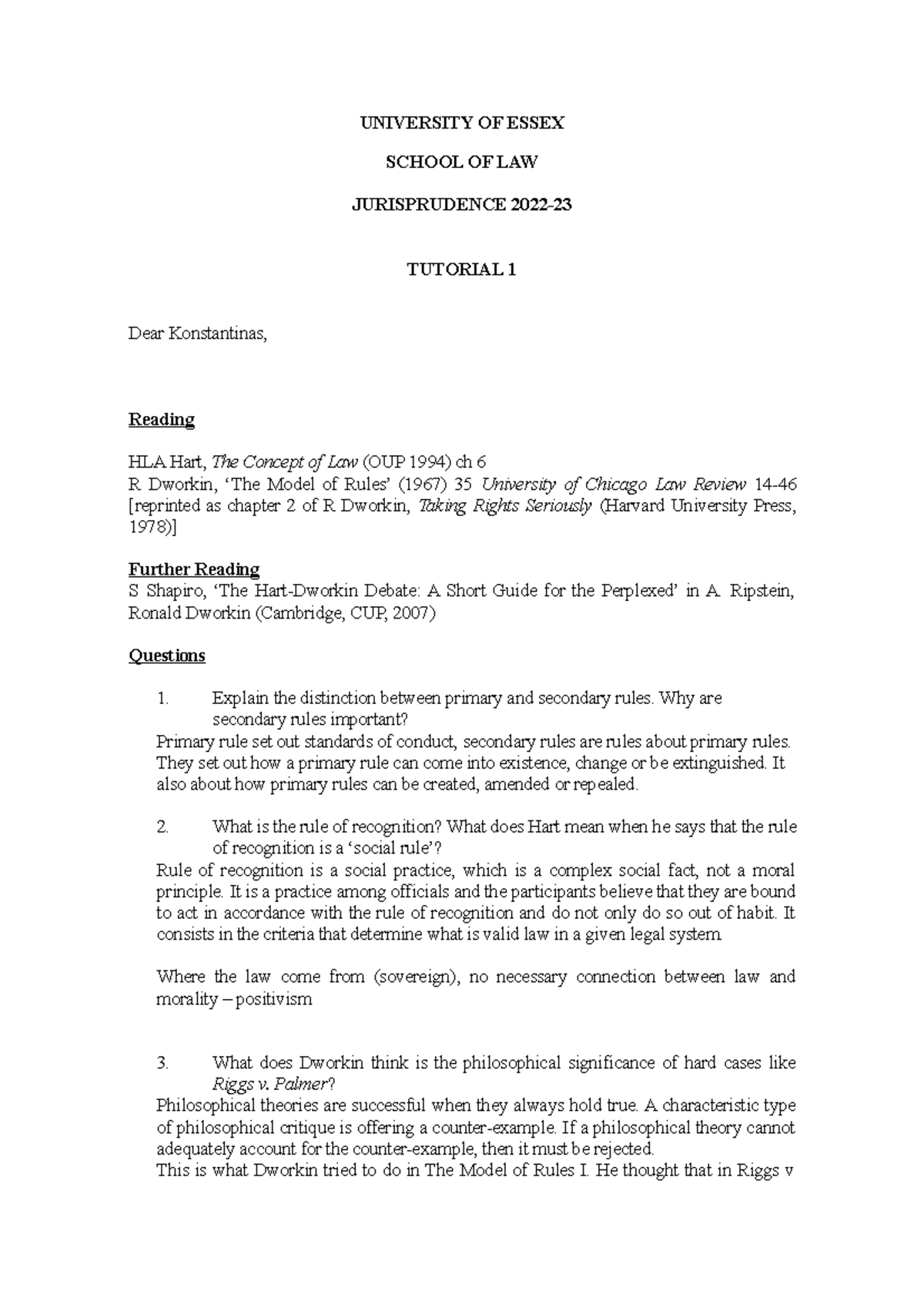 Jurisp 22-23 tutorial 1 - UNIVERSITY OF ESSEX SCHOOL OF LAW ...
