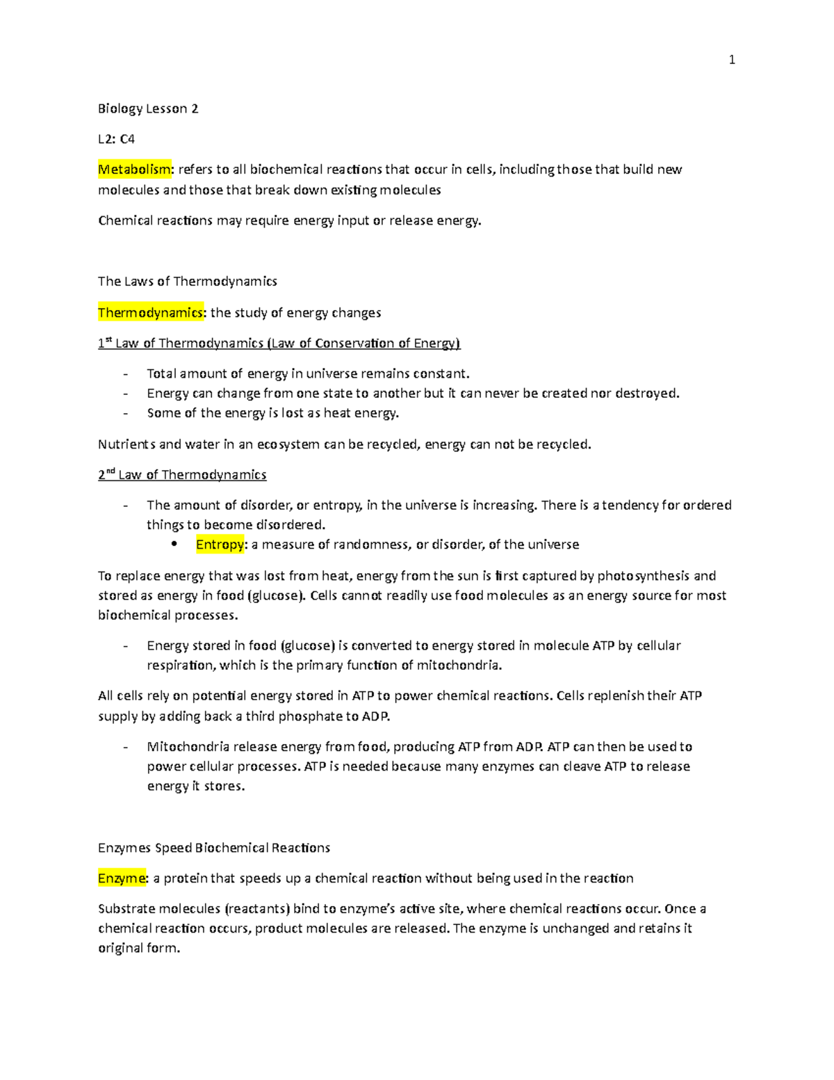 Biology Lesson 2 - Includes highlighted definitions, pictures, and more ...