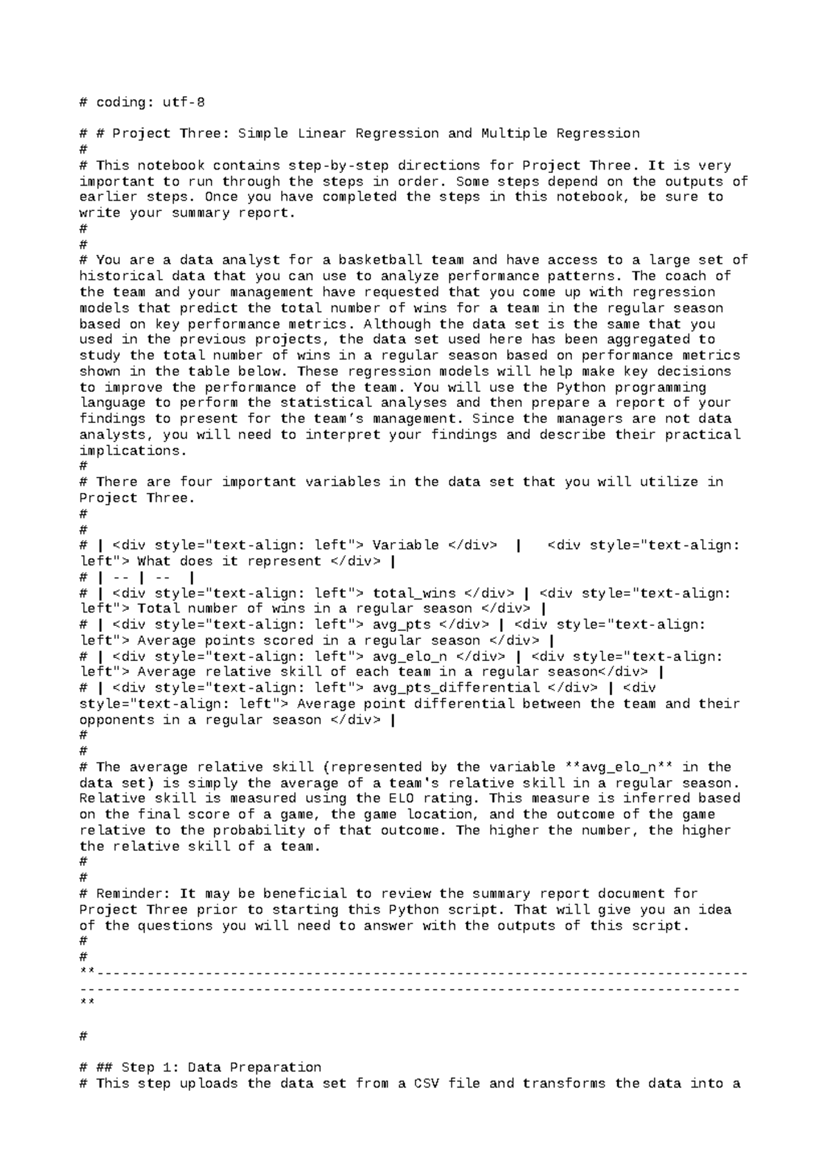 Project Three Jupyter Script - coding: utf- # Project Three: Simple Linear Regression and ...