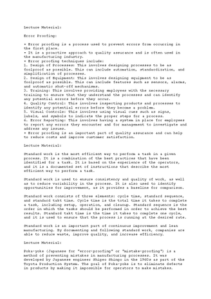 IYSE3407 1 - Lecture Note Compilation - Lecture Material: Six Sigma ...