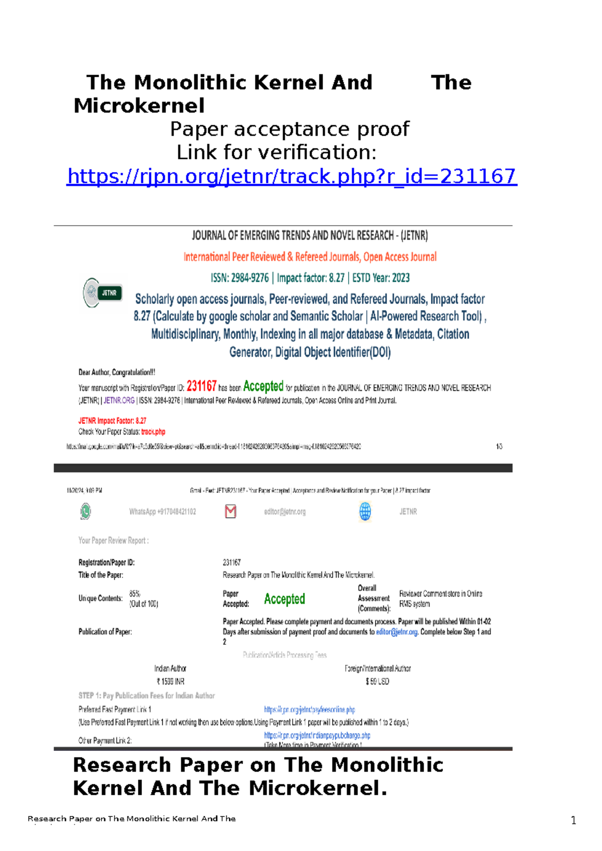 Final report ca3 - Research Paper on The Monolithic Kernel And The The ...