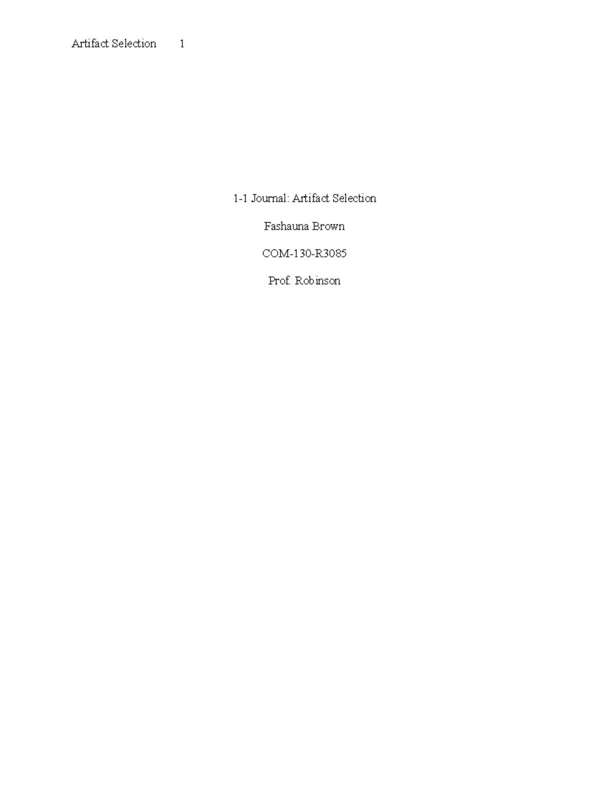 COM 1-1 Journal-Artifact Selection - Artifact Selection 1 1-1 Journal ...