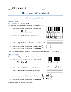 Harmony Worksheet - MUS 121 - Studocu