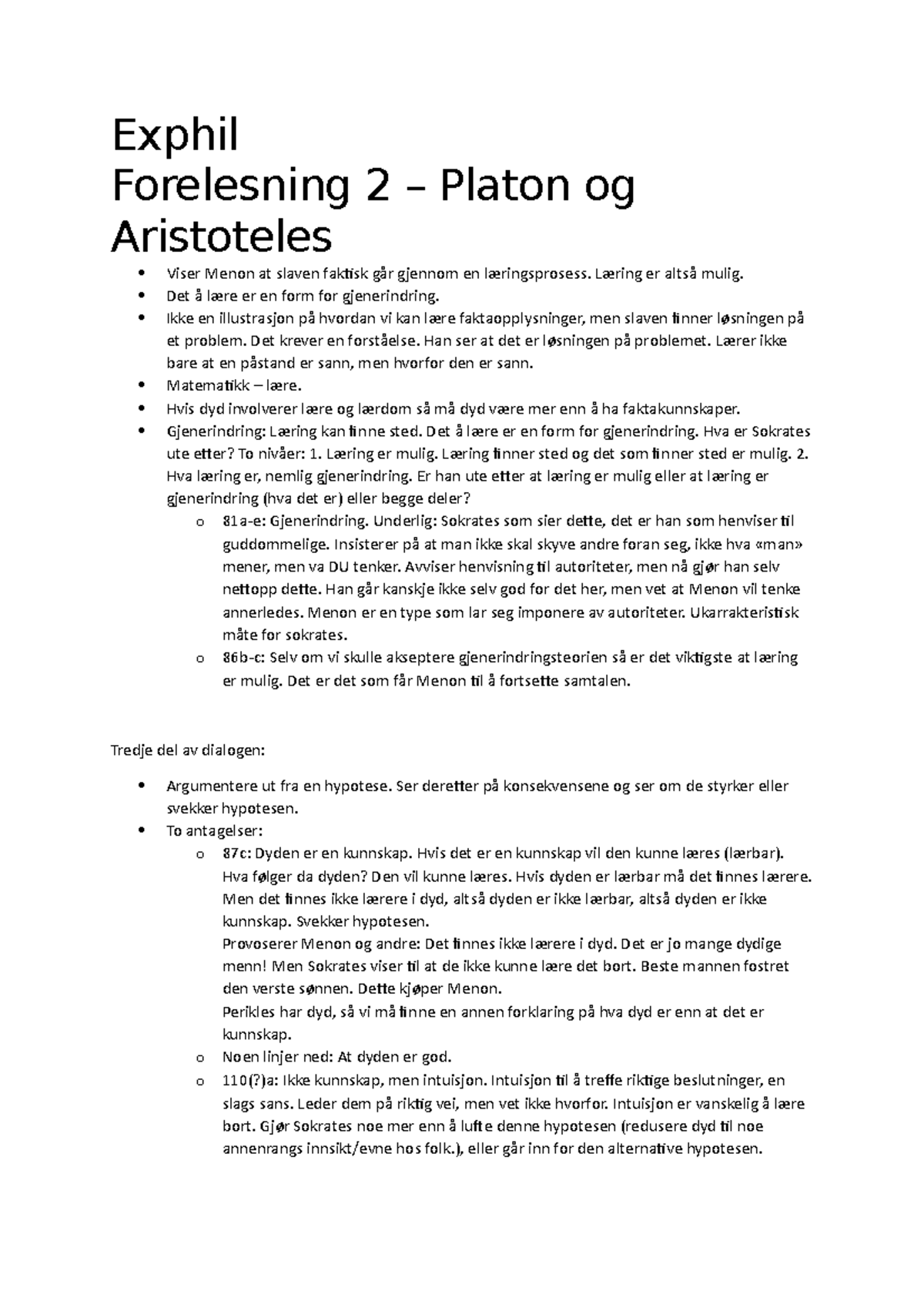 Exphil forelesning 2 - Platon og Aristoteles - Exphil Forelesning 2 – Platon og Aristoteles ...