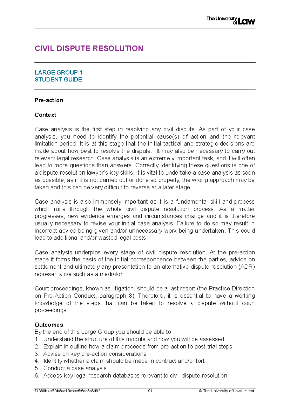 Pre Action Considerations - CIVIL DISPUTE RESOLUTION LARGE GROUP 1 ...