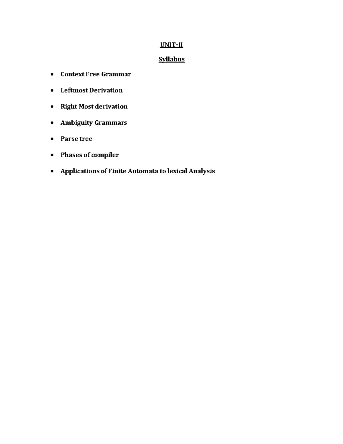 ATCD UNIT-2 - Automata Theory and Compiler Design Material. - UNIT-II Syllabus Context Free ...