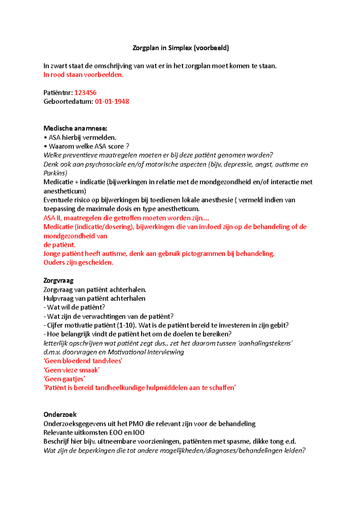 Voorbeeld zorgplan simplex - Zorgplan in Simplex (voorbeeld) In zwart ...