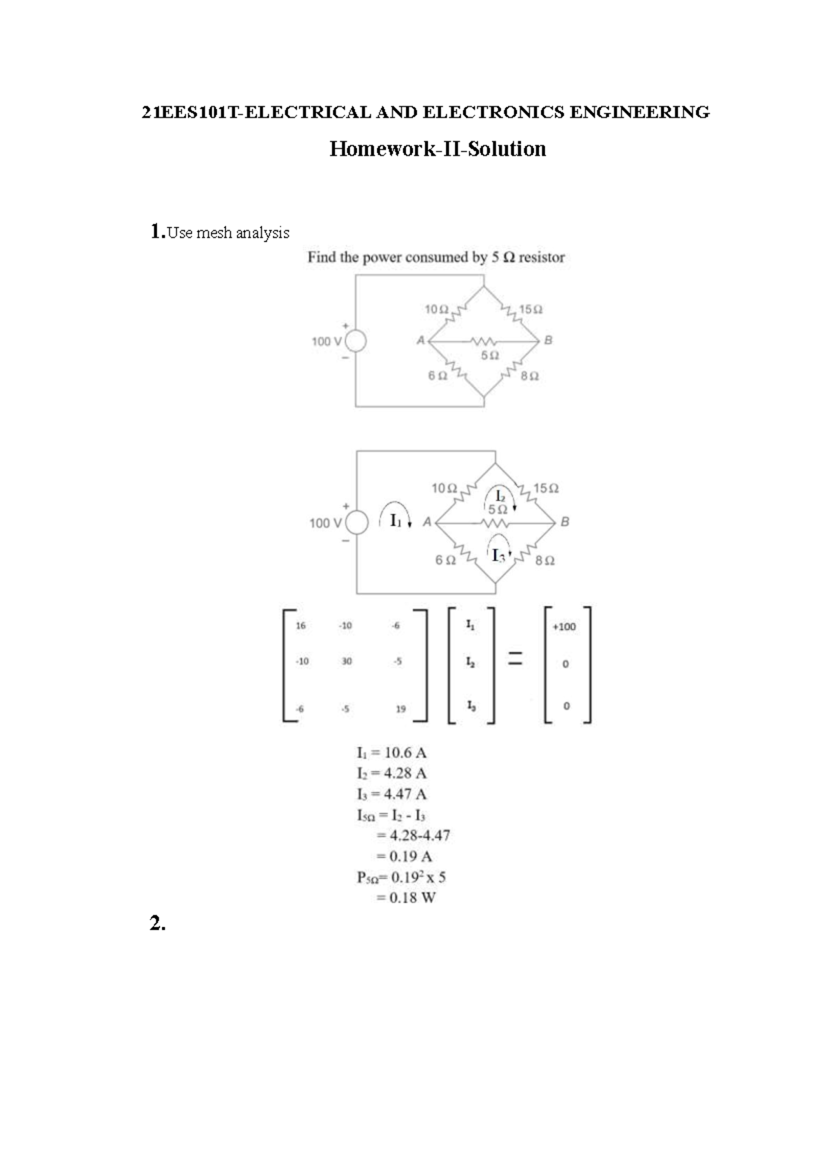 21EES101T HW-II Solution - Electrical And Electronics Measurement - 21EES101T-ELECTRICAL AND ...