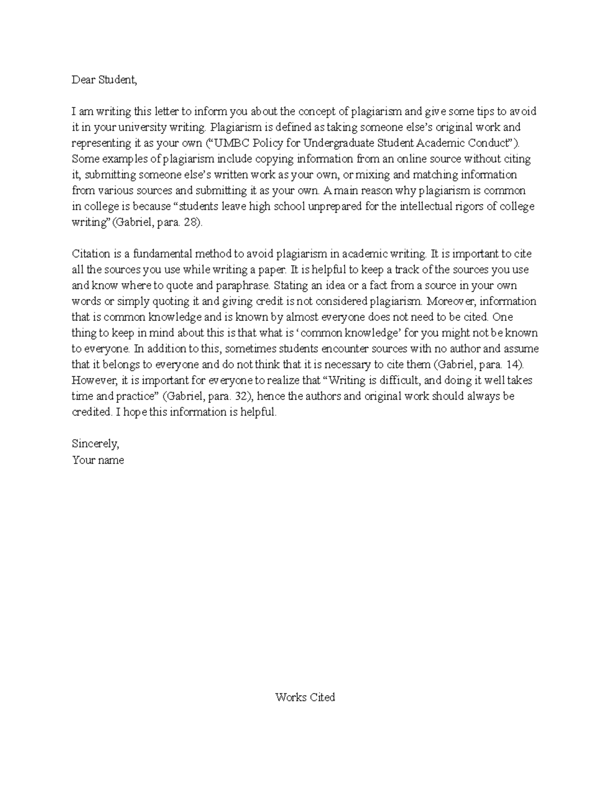 ENGL100- Lab #4 - Professor Brian Dunnigan - Dear Student, I am writing ...