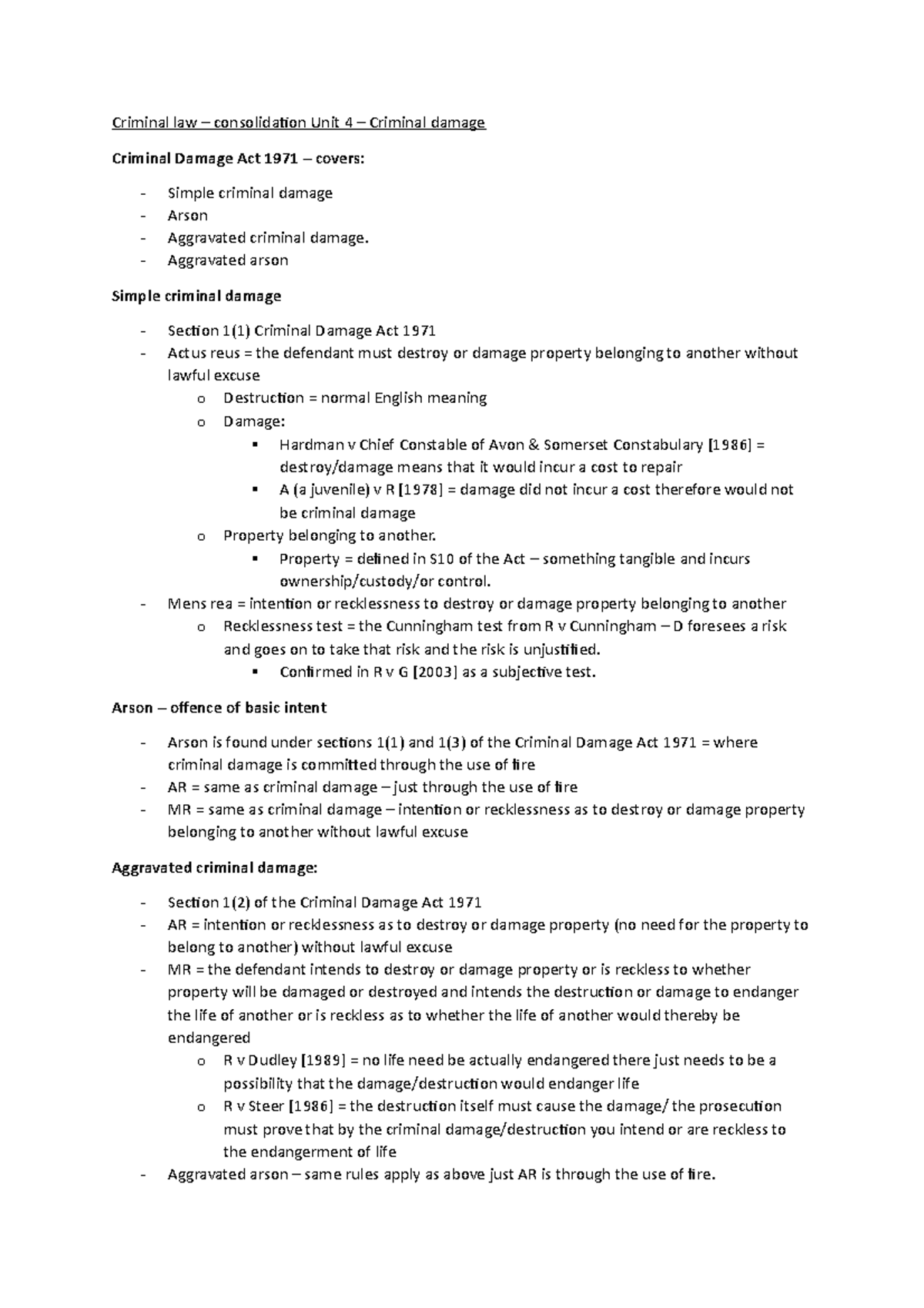Crim consolidation Unit 4 - Criminal law – consolidation Unit 4 ...