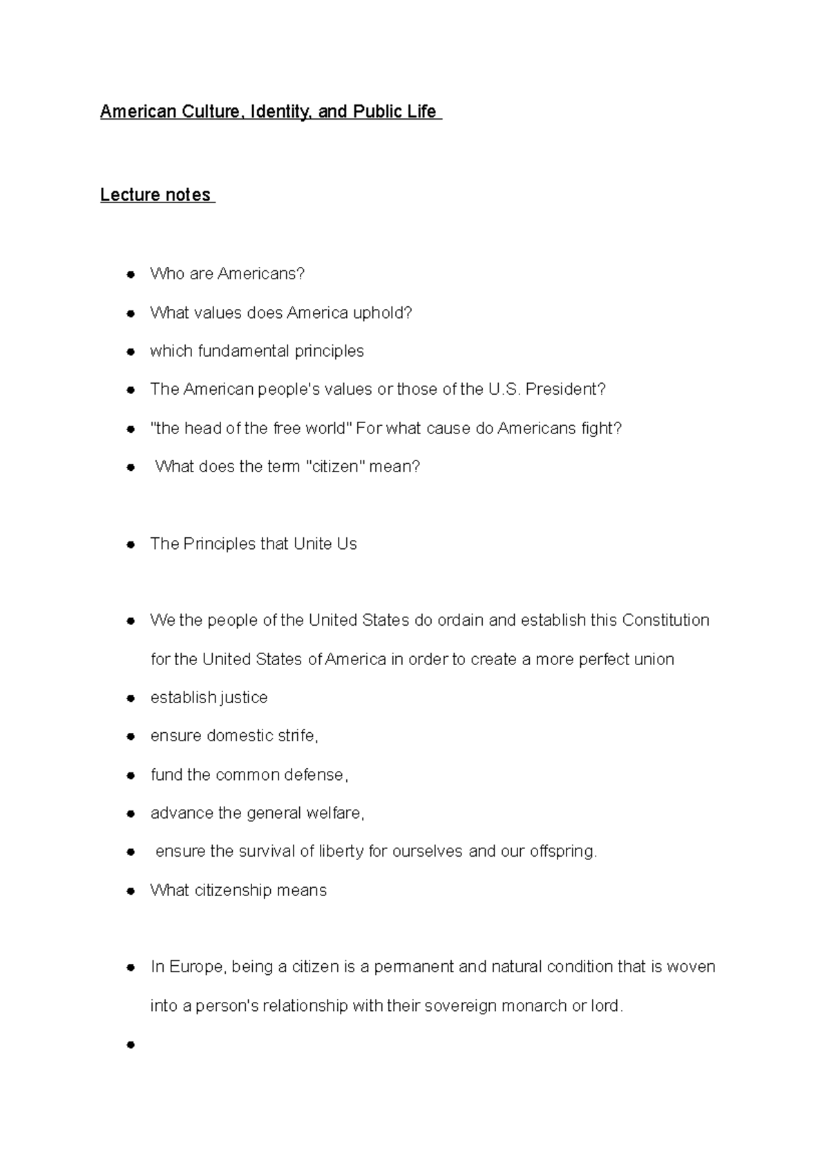 American Culture, Identity, and Public Life - President? "the head of ...