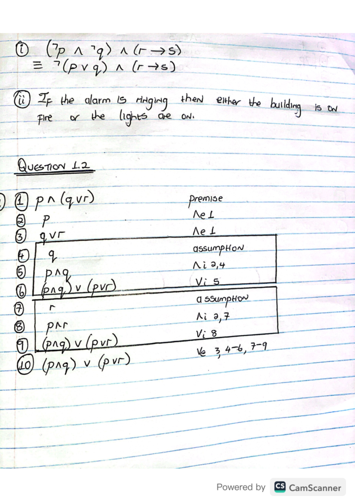 Formal logic exam - Sample - i (7p (r s) II 7 (pvq) (r s) ii IF the ...