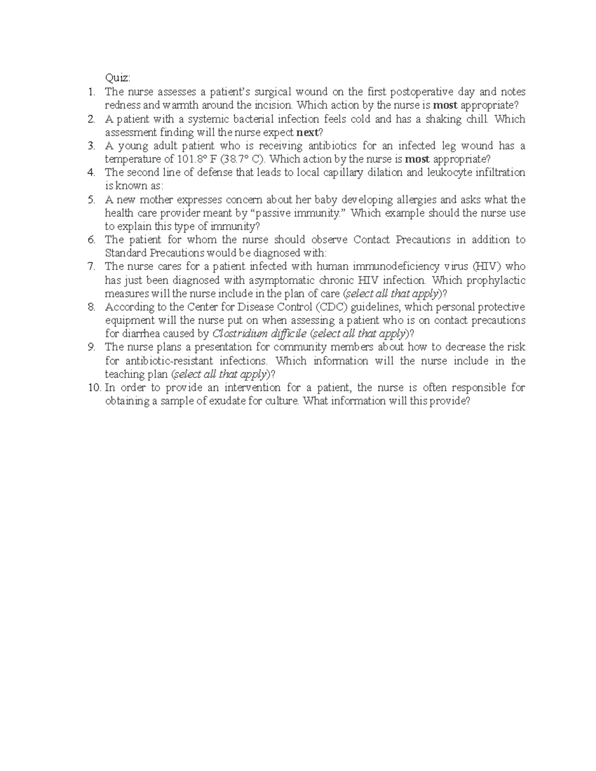 Quiz 2 - Quiz Answers - Quiz: The nurse assesses a patient’s surgical ...