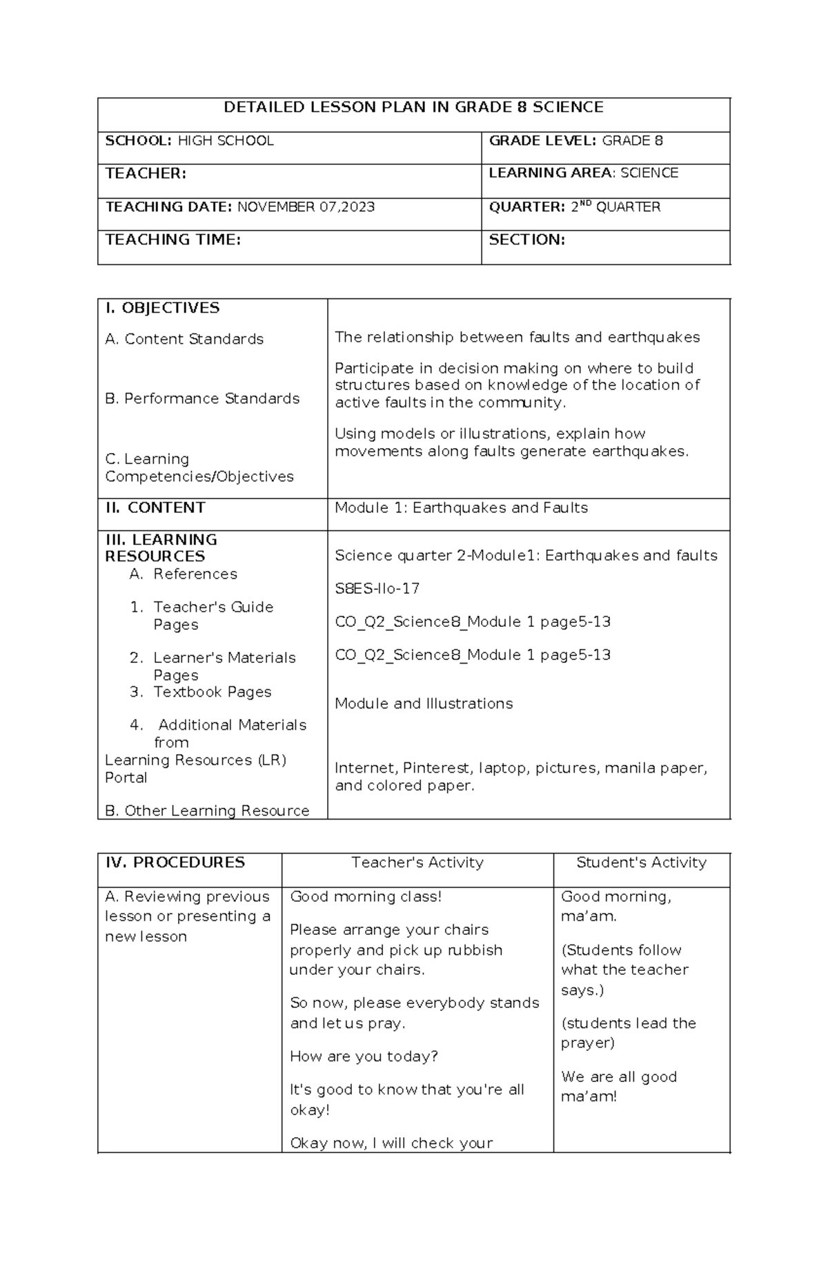 Detailed Lesson PLAN IN Grade 8 Science final - DETAILED LESSON PLAN IN ...