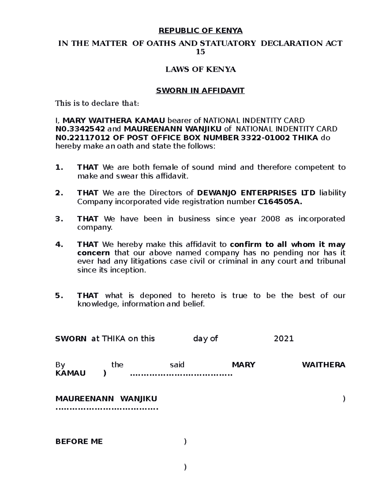 Affidavit- Change OF NAME 2020 - Law - MKU - Studocu
