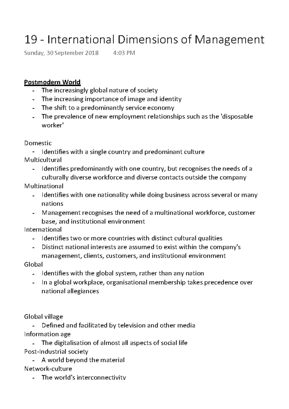 MGMT101 Lecture 19 - Warning: TT: undefined function: 32 Postmodern World - The increasingly ...