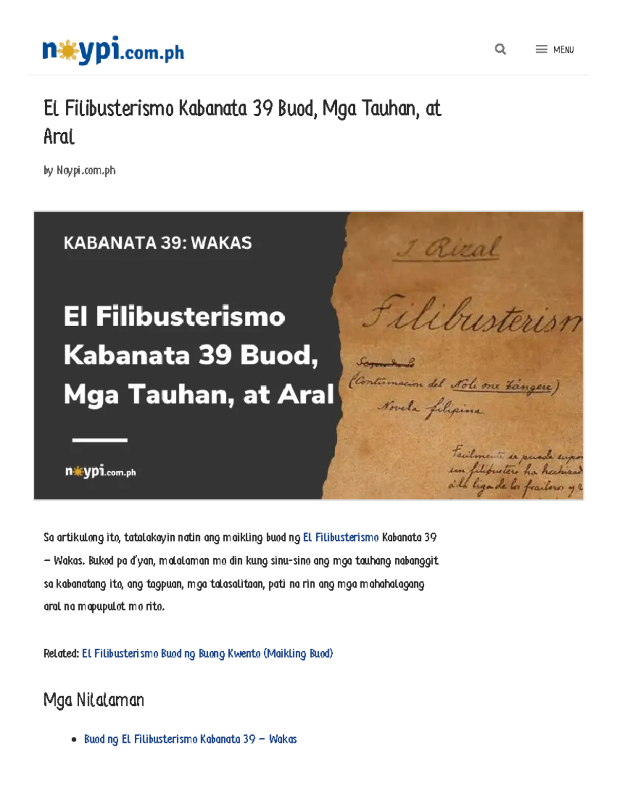 El Filibusterismo Kabanata 39 Buod, Mga Tauhan, at Aral - com Sa ...