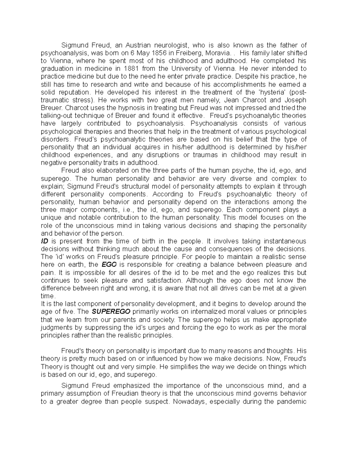 Summary on Sigmund Freud Personality Cevelopment - Sigmund Freud, an ...