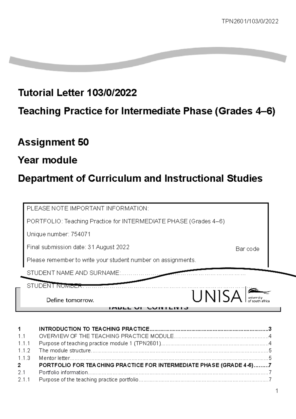TPN 50 - Practical - TPN2601/103/0/ Tutorial Letter 103/0/ Teaching ...