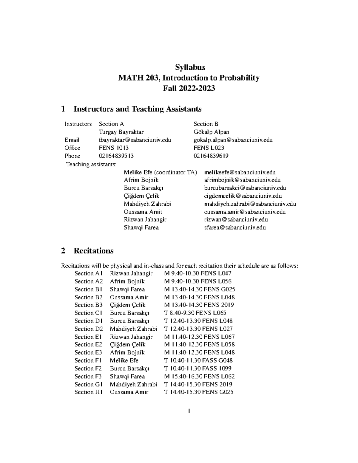 MATH 203 Fall 2022-2023 syllabus - Syllabus MATH 203, Introduction to ...