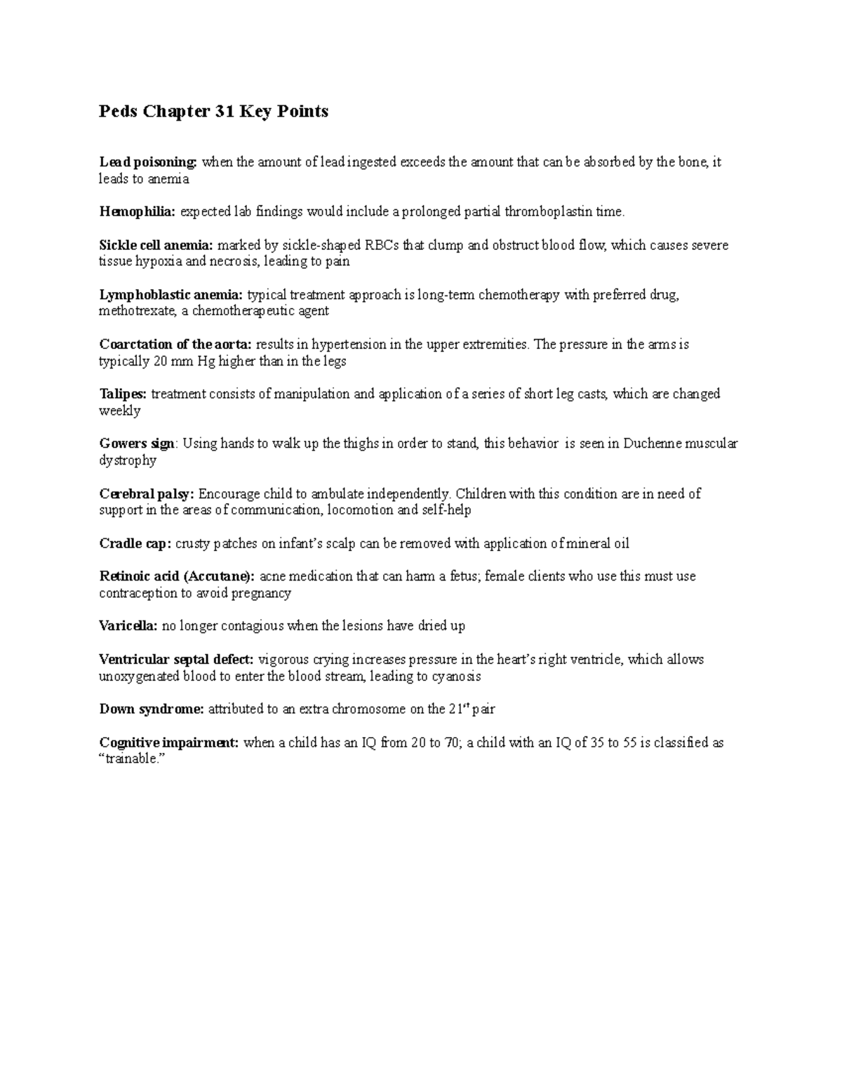 Peds Chp 31 Key Points - Peds Chapter 31 Key Points Lead poisoning ...