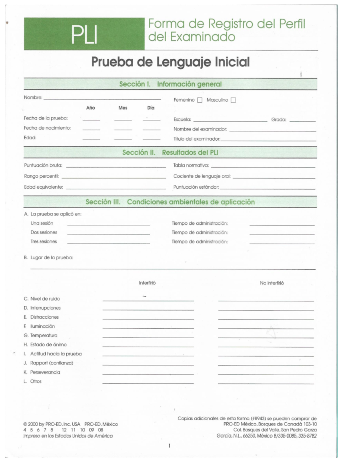 Protocolo PLI - Pruebas para lenguaje y comunicacion - psicología - Studocu