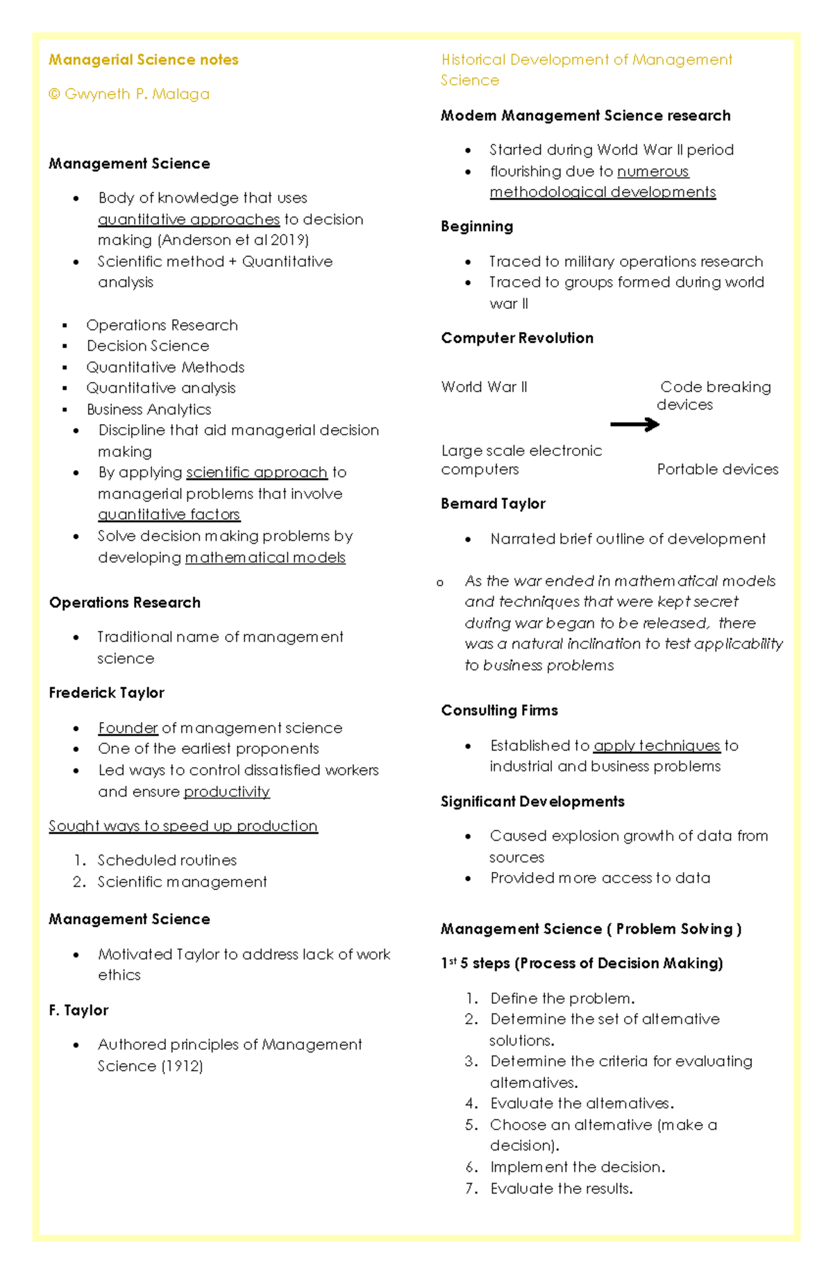 MAN - Review - Managerial Science notes © Gwyneth P. Malaga Management ...