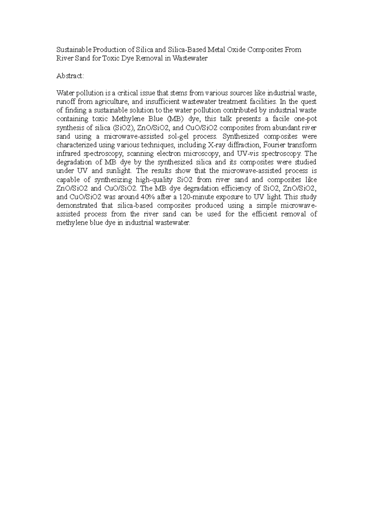 Ismail-Abstract - Summary - Sustainable Production of Silica and Silica ...