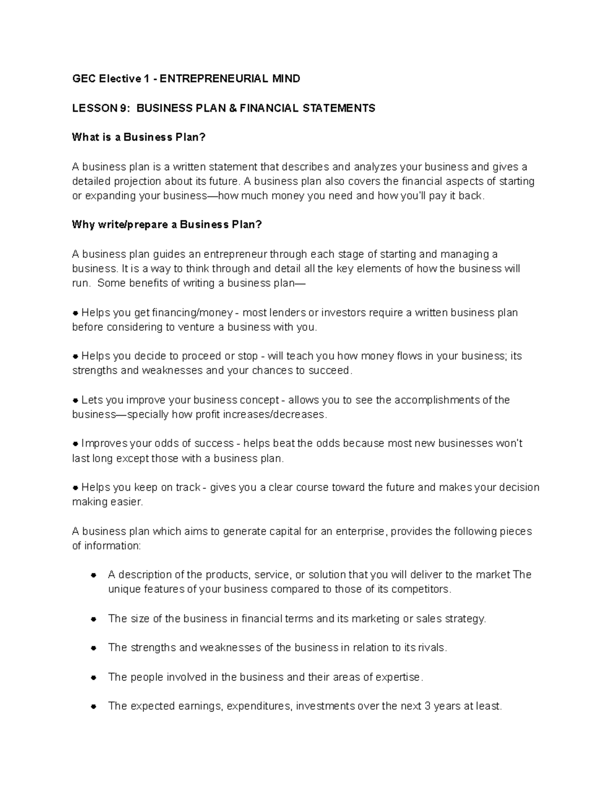 Entrep Mind Lesson 9 - this is notes for - GEC Elective 1 ...