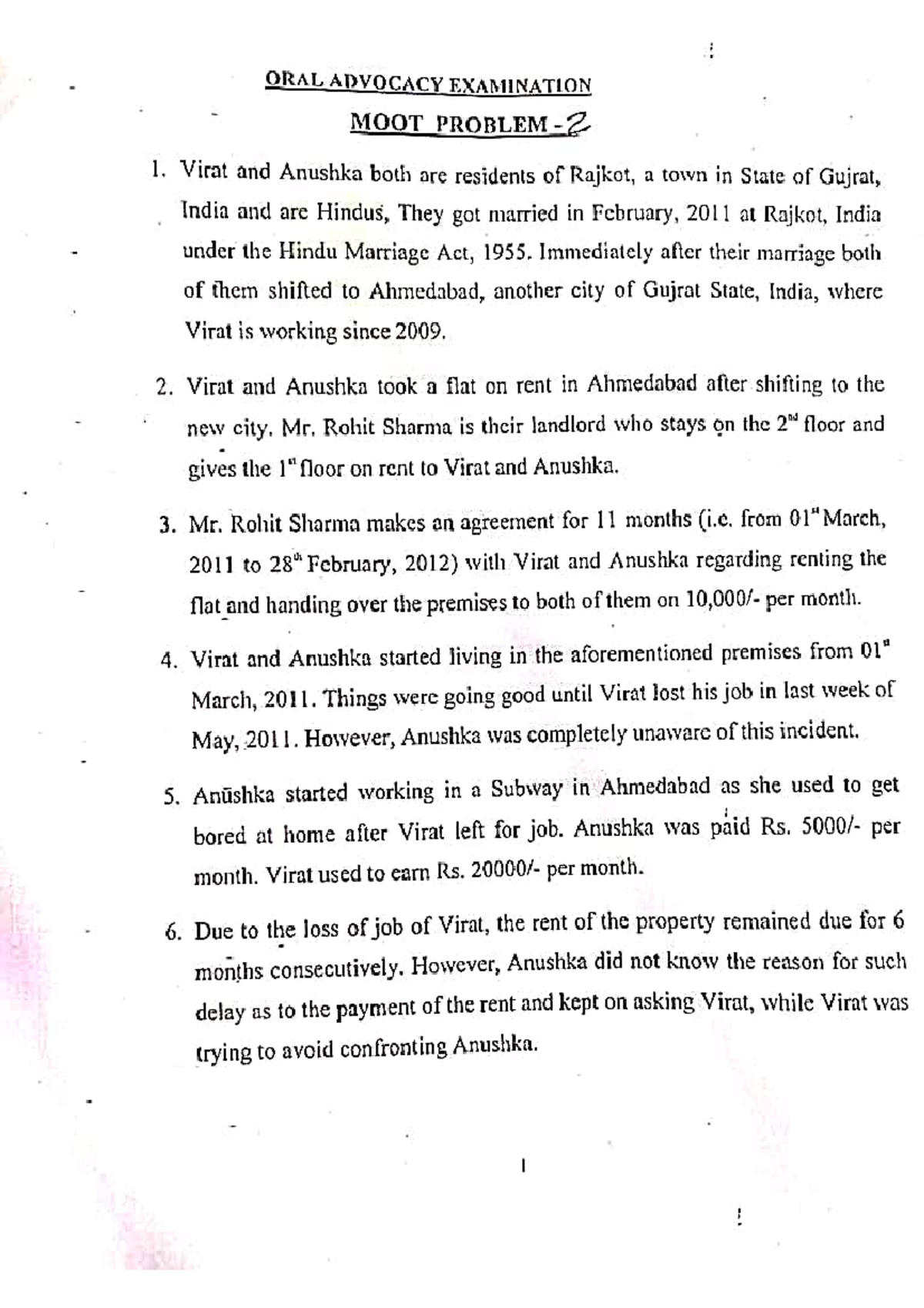 Moot problem - Studies of Law - Studocu