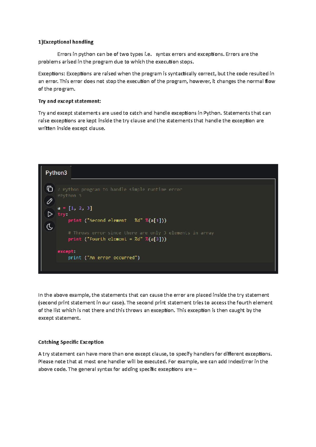 Pps questions and answers - 1)Exceptional handling Errors in python can ...